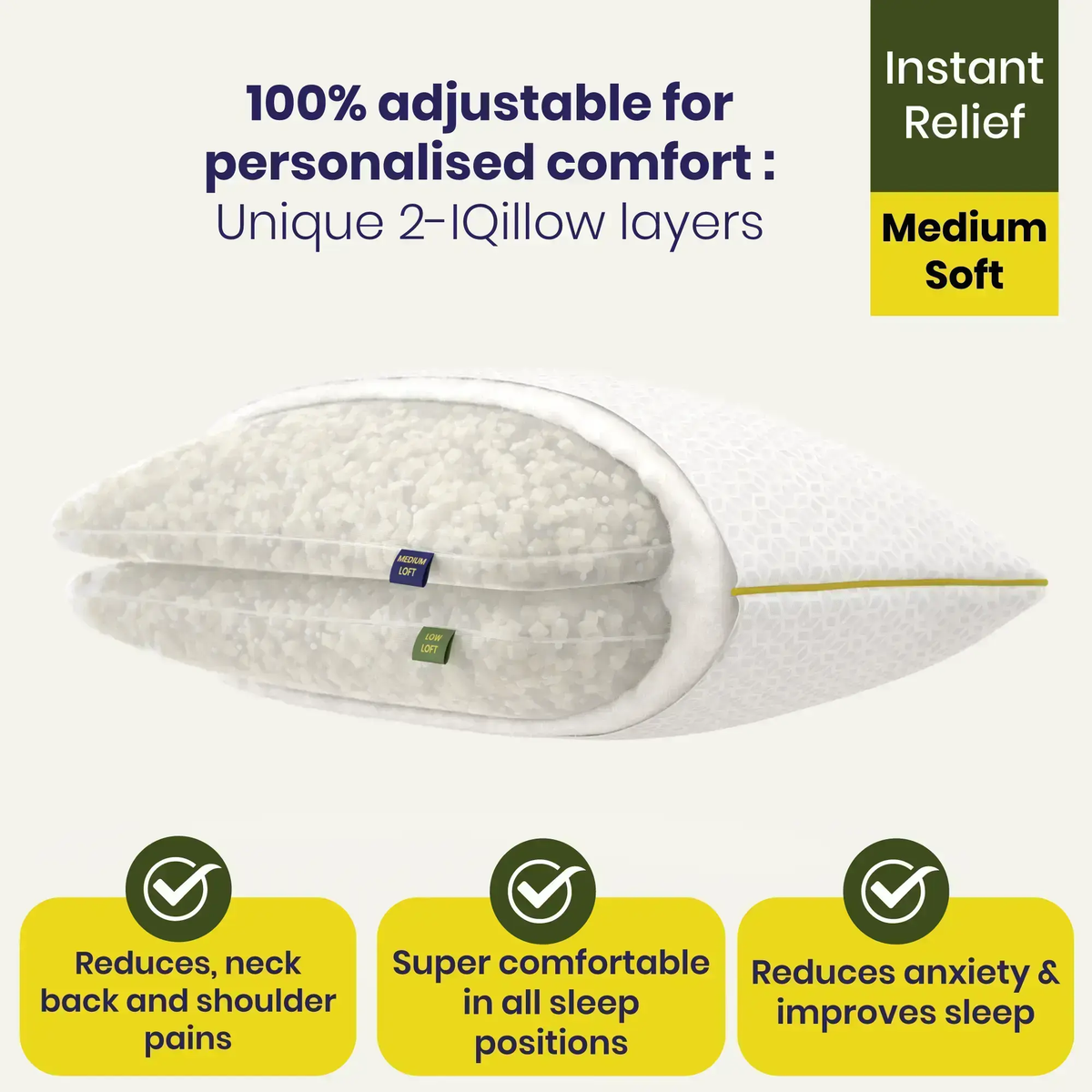 Brightr® Stella Hybrid Adjustable Pillow - Memory Foam & Down ...